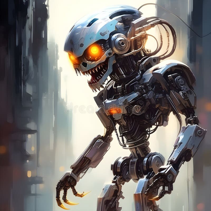 Image of a Cute Horror Robotic Cyborg with Maniacal Smile and Glowing ...