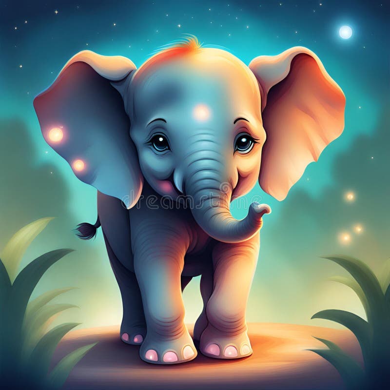 Image of a Cute Little Animated Elephant Character in the Magic World ...