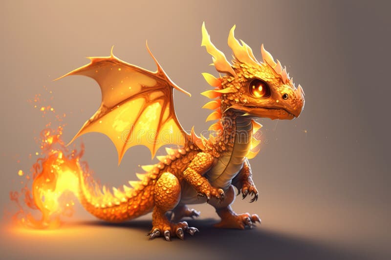 Image of Cute Orange Dragon with Burning Tail on Purple Background ...