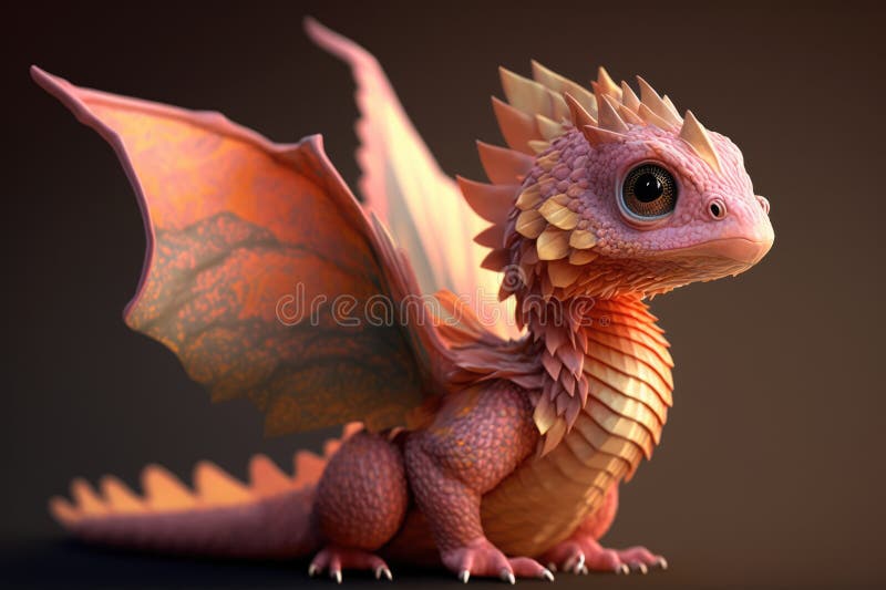 Image of Cute Pink Dragon on Gray Background, Using Generative Ai ...