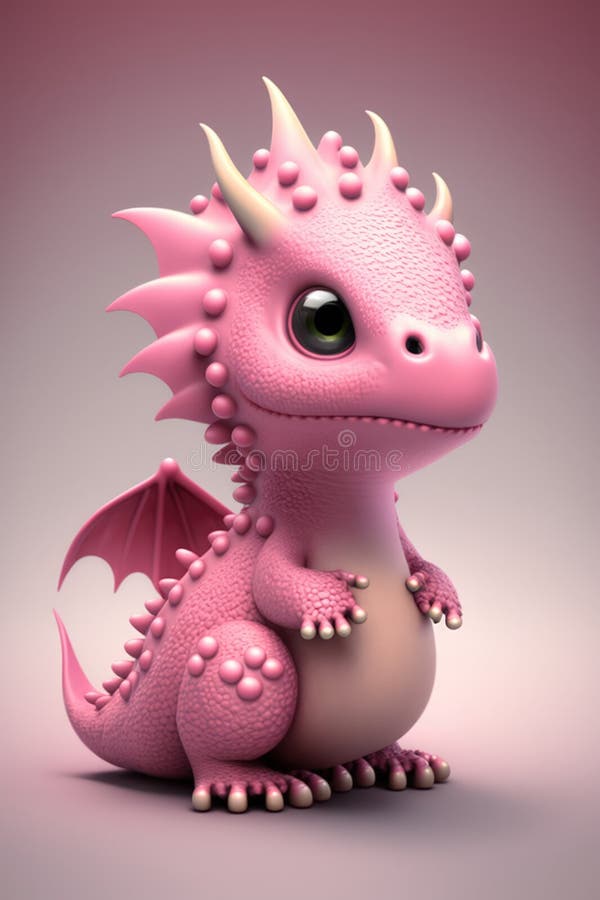 Image of Cute Pink Dragon Over Gray Background, Using Generative Ai ...