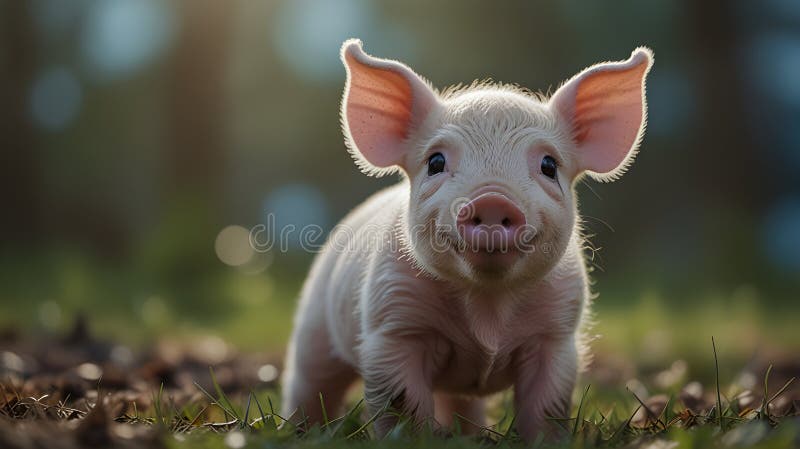 Adorable Pink Piglet Smiling Outdoors Green Grass Background Stock ...
