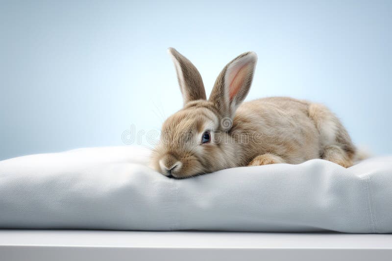 Image of Cute Rabbit Lying on a Sleeping Cushion. Pet Stock Photo ...