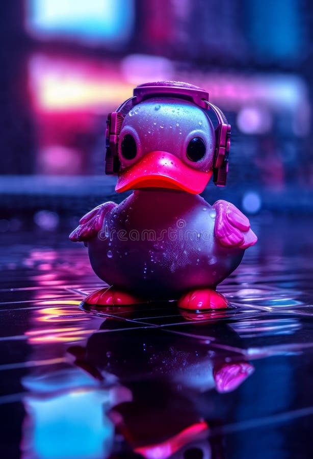 Image of a Cute Rubber Duck with Neon Generative AI Stock Illustration ...