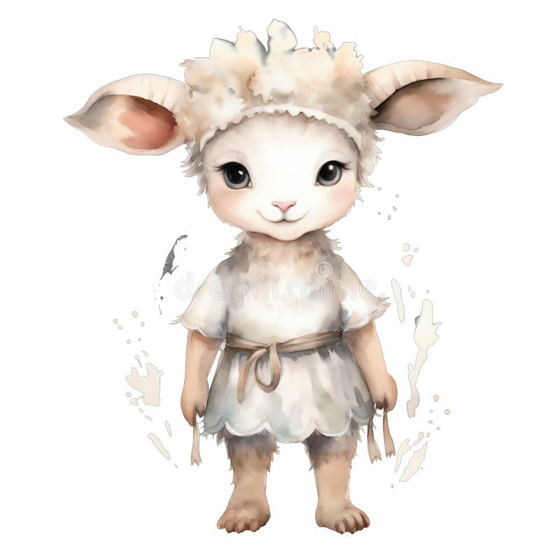 Cute Watercolor Lamb with Flowers and Boho Plants Illustration Stock ...