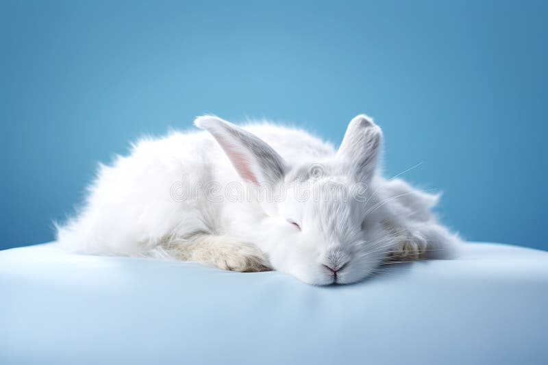 Image of Cute White Rabbit Lying on Sleeping Cushion. Pet. Animals ...