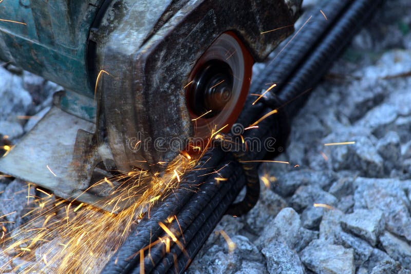 Cutting Steel Bar from Cutting Machine Stock Image - Image of spark ...