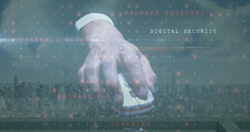 Image of Cyber Attack Warning with Hand Holding Computer Mouse Over ...