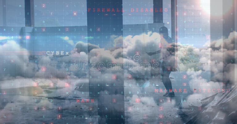 Image of Cyber Attack Warning Over Clouds and Man Skipping with ...