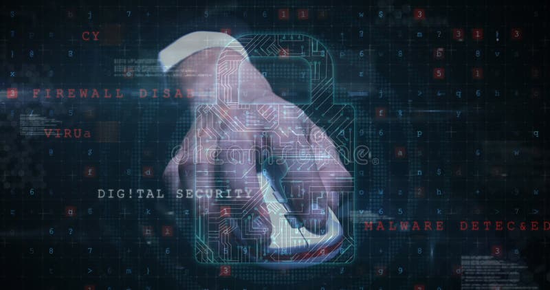 Image of Cyber Attack Warning Over Hand Holding Mouse Stock Photo ...