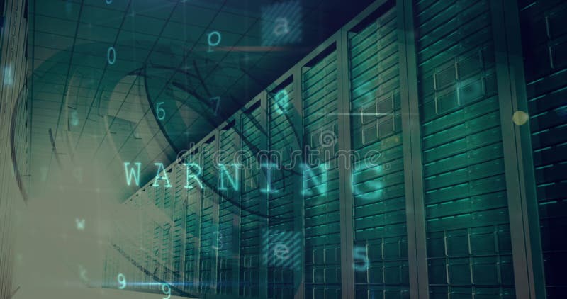 Image of Cyber Attack Warning Over Server Room Stock Image - Image of ...