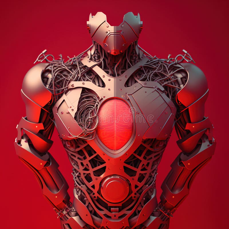 Image of Cyber Prosthetic of Body on Red Background, Created Using ...