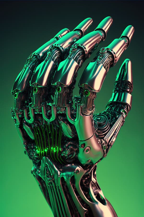 Image of Cyber Prosthetic of Hand on Green Background, Created Using ...