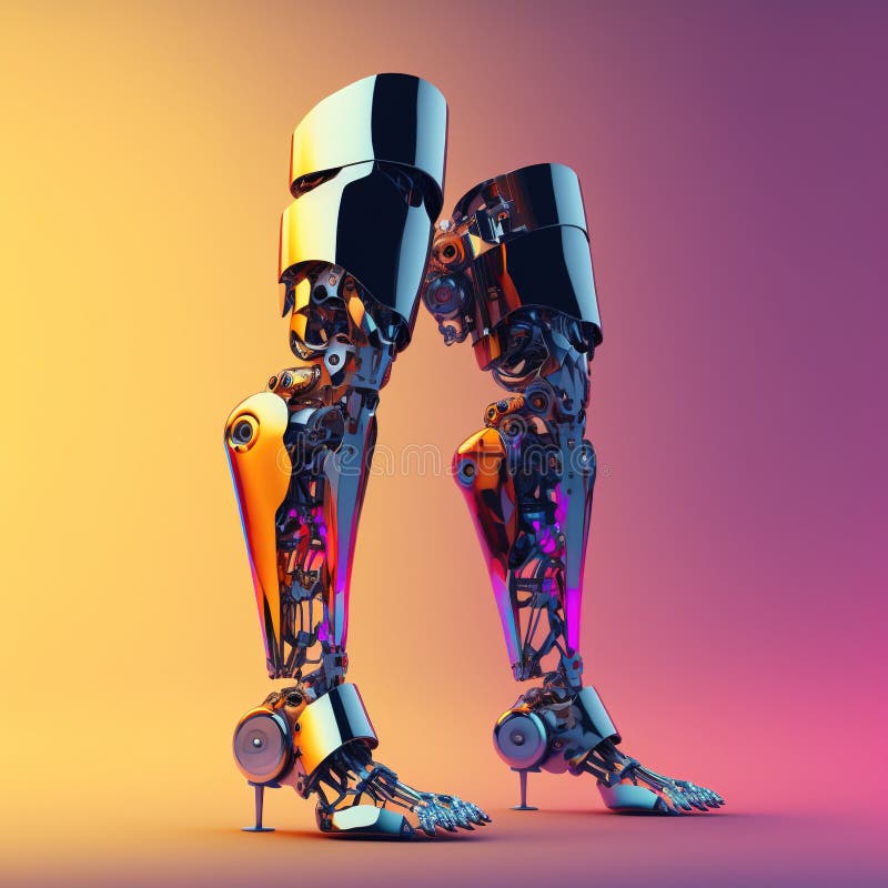 Image of Cyber Prosthetic of Legs on Orange Background, Created Using ...