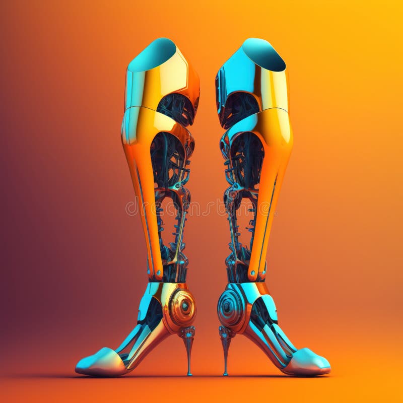 Image of Cyber Prosthetic of Legs on Orange Background, Created Using ...