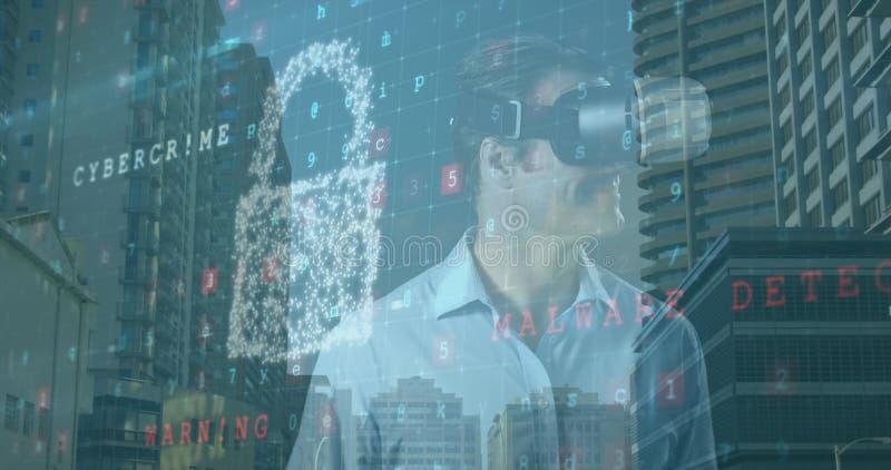 Image of Cyber Security, Digital Padlock and Numbers Over Caucasian Man ...