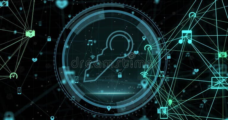 Image of Cyber Security and Key in Circle Over Network of Connections ...
