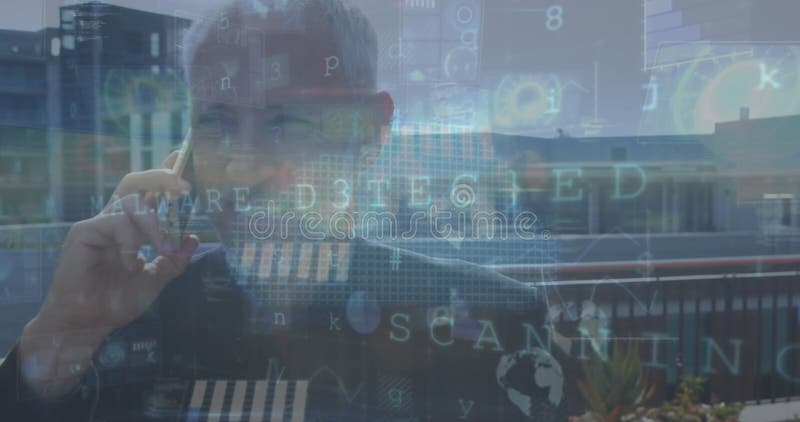 Image of Cyber Security Processing Over Caucasian Senior Businessman ...