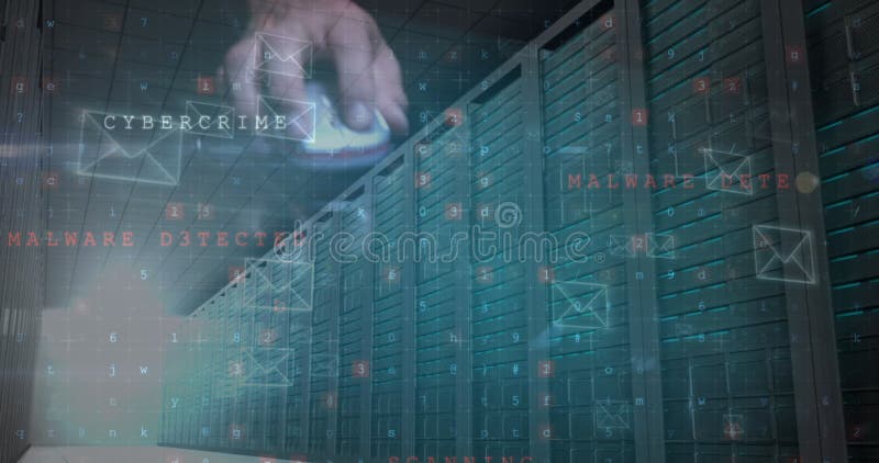 Image of Cyberattack and Envelope Icons Over and Using Computer Mouse ...