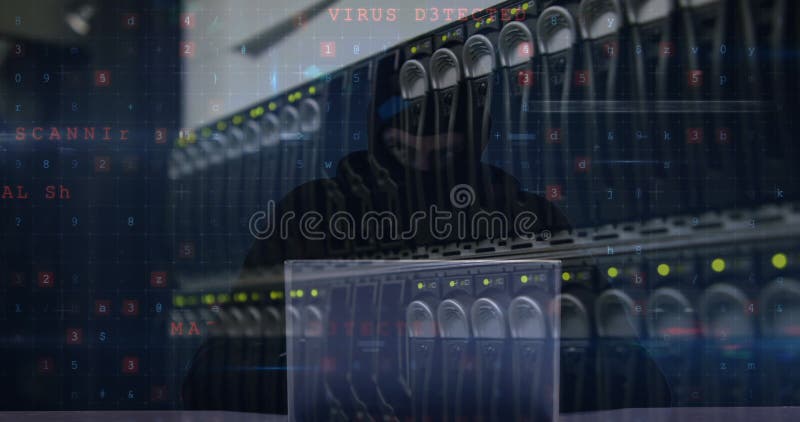 Image of Cyberattack Over Server Room and Hacker Using Laptop Stock ...