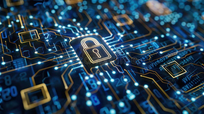 Image of Cybercrime with Encryption Lock and Warning Stock Illustration ...