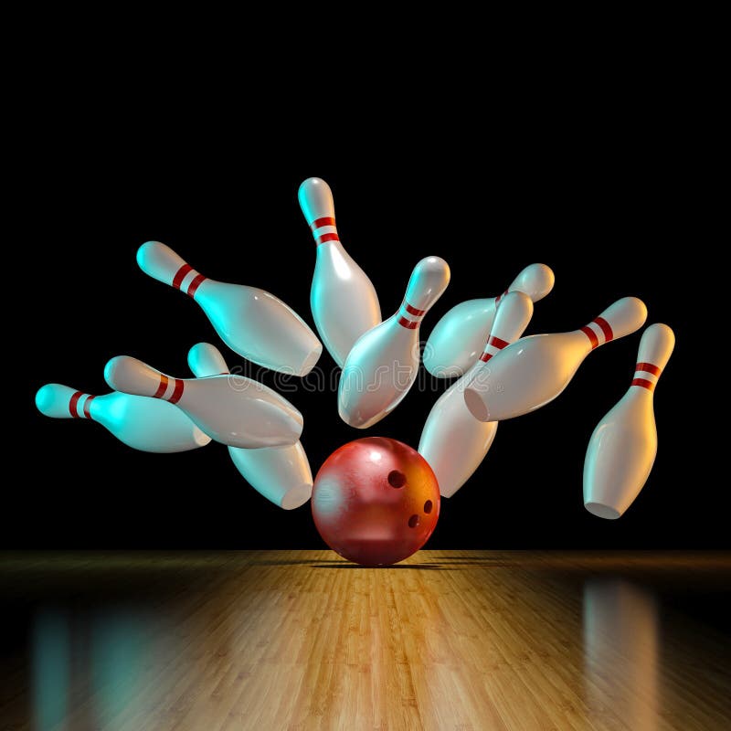 Boule D'action De Bowling Frappe Les Broches De Bowling Sur Fond Blanc ...