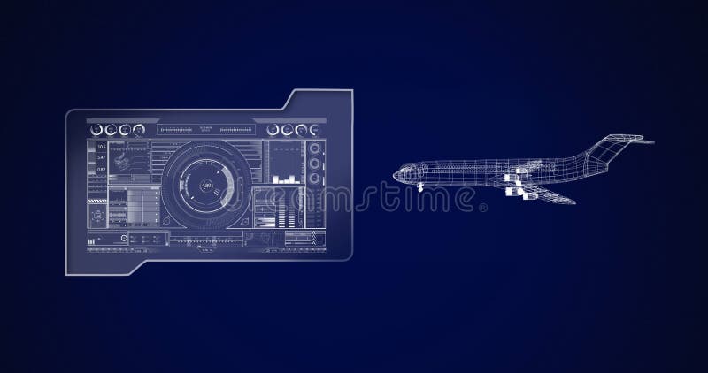 Image of 3d Airplane Drawing with Scope Scanning and Data Processing ...