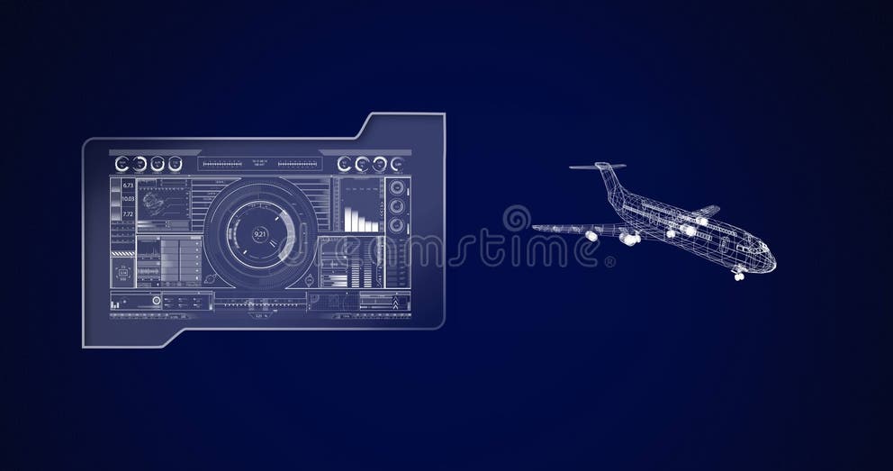 Image of 3d Airplane Drawing with Scope Scanning and Data Processing ...