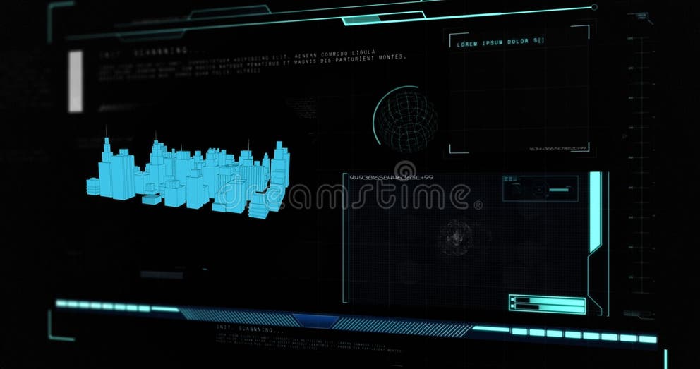 Image of 3d Architecture City Drawing with Scope Scanning and Data ...