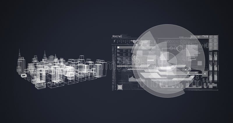 Image of 3d Architecture City Drawing with Scope Scanning and Data ...