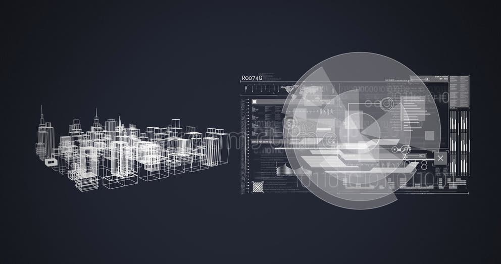 Image of 3d Architecture City Drawing with Scope Scanning and Data ...