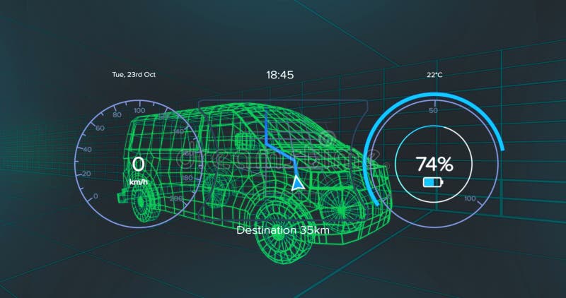 Image of 3d Car Model and Grid Over Dark Background Stock Illustration ...