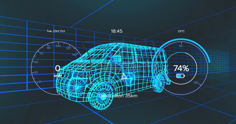 Image of 3d Car Model and Grid Over Dark Background Stock Illustration ...