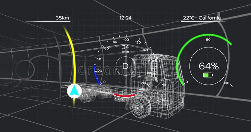 Image of 3d Car Model and Grid Over Dark Background Stock Illustration ...