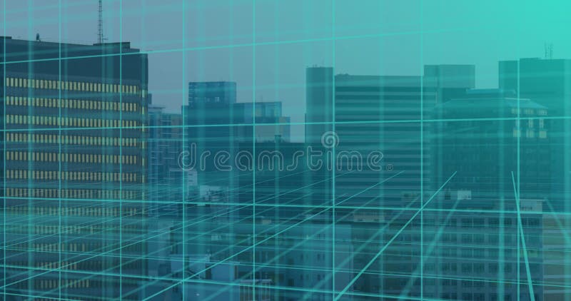 Image of 3d Grid Jpging Over Buildings in Modern Cityscape Stock ...