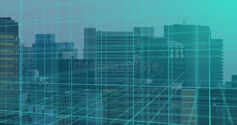 Image of 3d Grid Moving Over Buildings in Modern Cityscape Stock ...