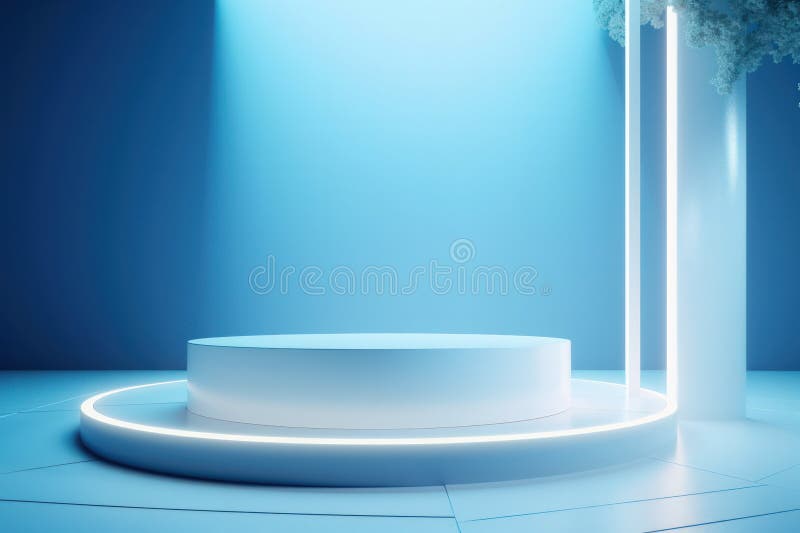 Sleek and Modern 3D Render of Pristine White Podium on Vibrant Blue ...