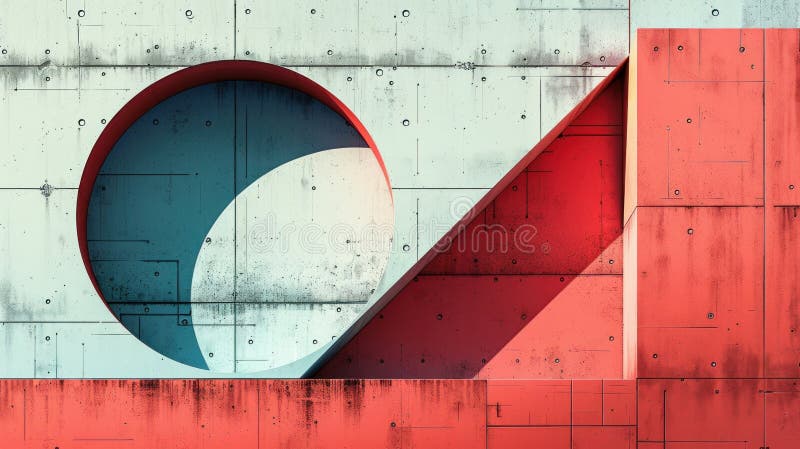 The Image is a 3D Rendering of a Concrete Wall with a Circular Cutout ...