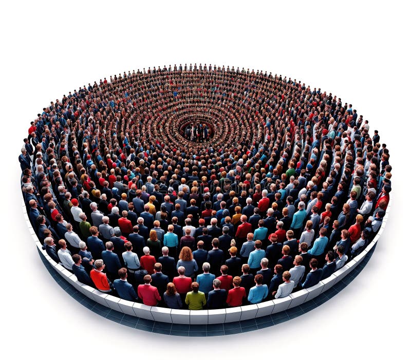 A Large Group of People Standing in a Circle, Looking Up at the Sky ...