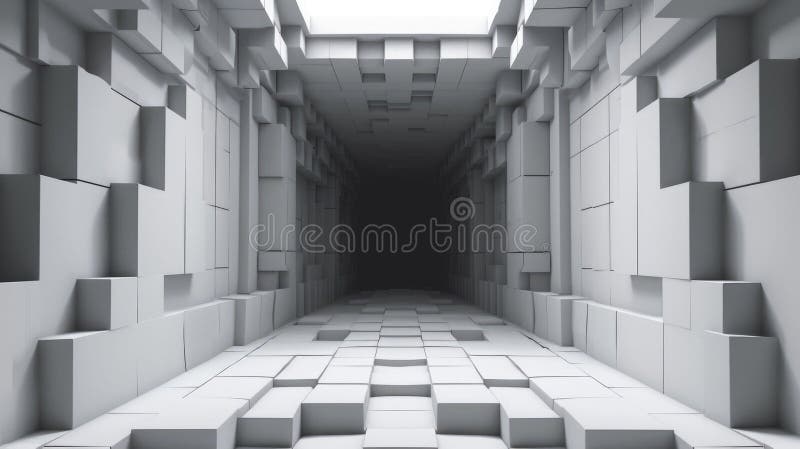 The Image is a 3D Rendering of a Long, White Hallway Stock Illustration ...