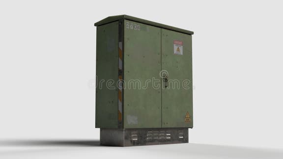 Green High Voltage Power Box with Warning, Left View Stock Illustration ...