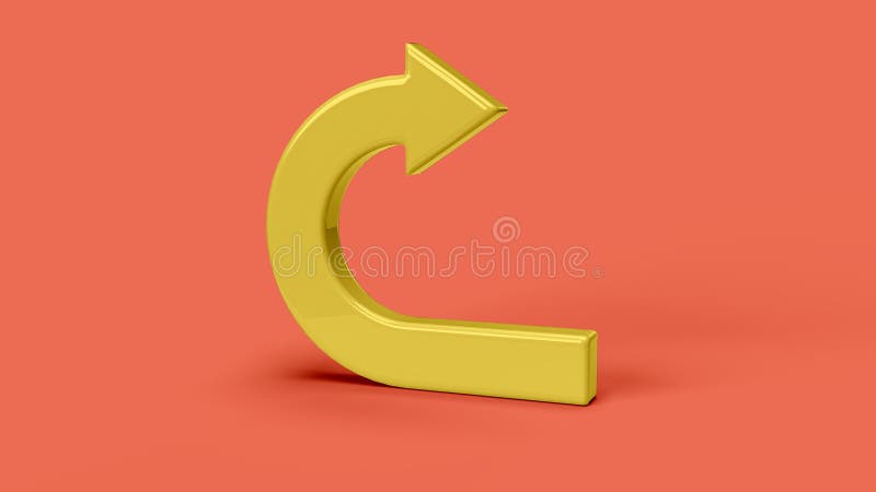 Yellow 3D Return Symbol on Red Backdrop, Right View Stock Illustration ...