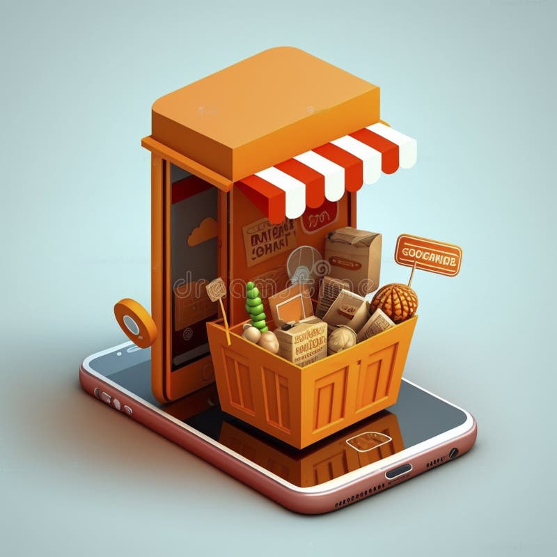 Image of a 3d Shop Online with Shopping Chart and Basket Stock Photo ...