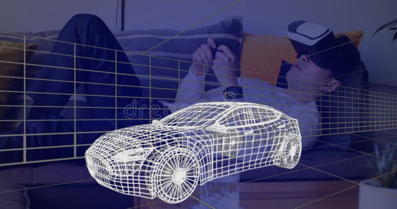 Image of 3d Technical Drawing of a Car in White, with Moving Grid and a ...