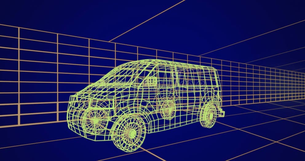 Image of 3d Technical Drawing of a Van in Yellow, with Moving Grid in ...
