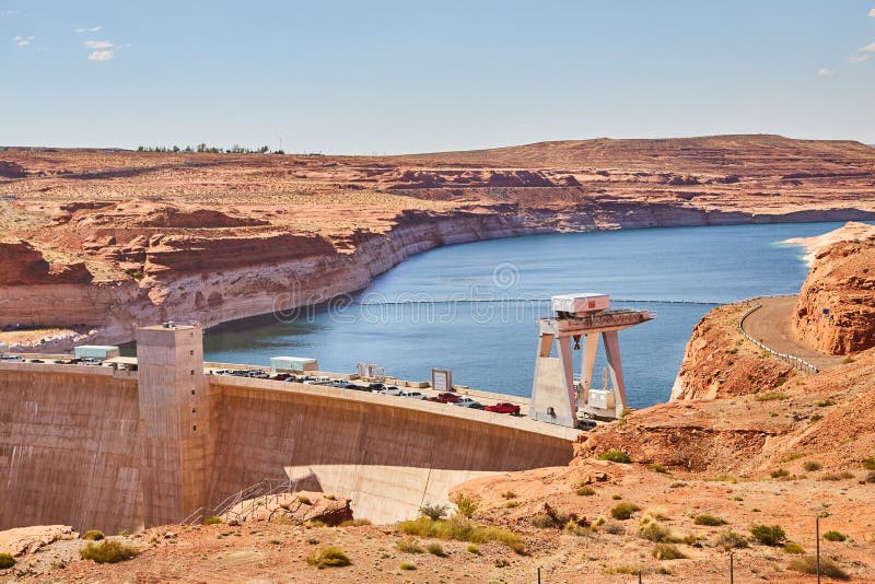 Dam Blocking River Water in Red Desert Landscape Editorial Photography ...