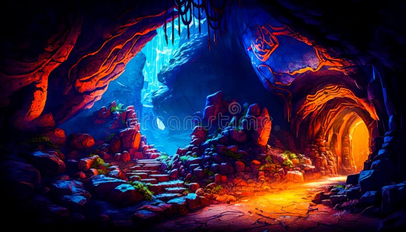 An Image of Dark Cave with Light Coming Out of it. Generative AI Stock ...