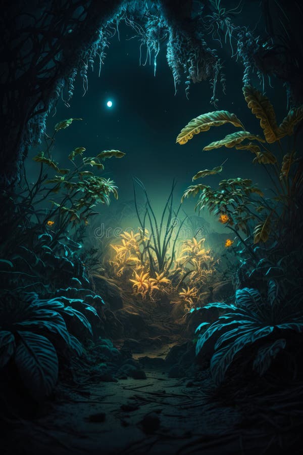 An Image of Dark Forest at Night. Generative AI Stock Illustration ...