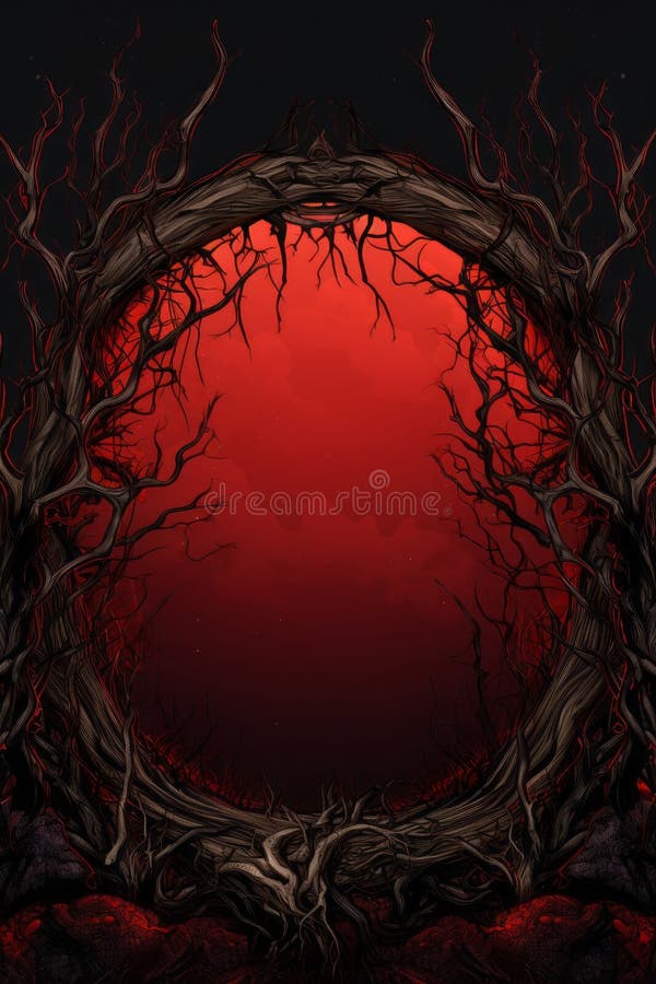 An Image of a Dark Red Circle with Trees in the Background Stock ...