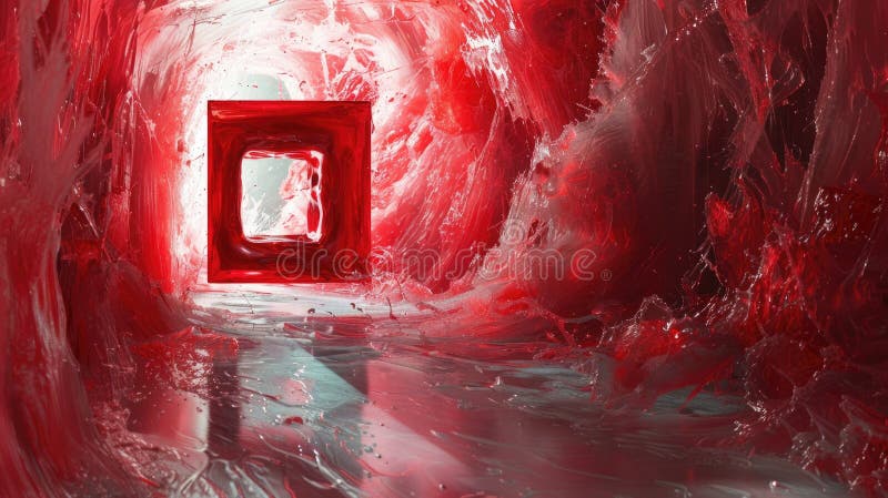 The Image is a Dark Red Tunnel with a Bright Red Square at the End. the ...